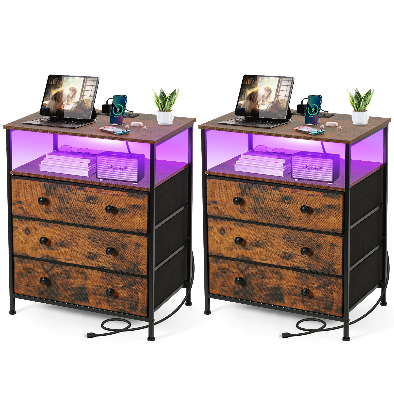 Amazon.com: PATAVOT 24 Inch Wide Night Stand Set 2 with Charging ...