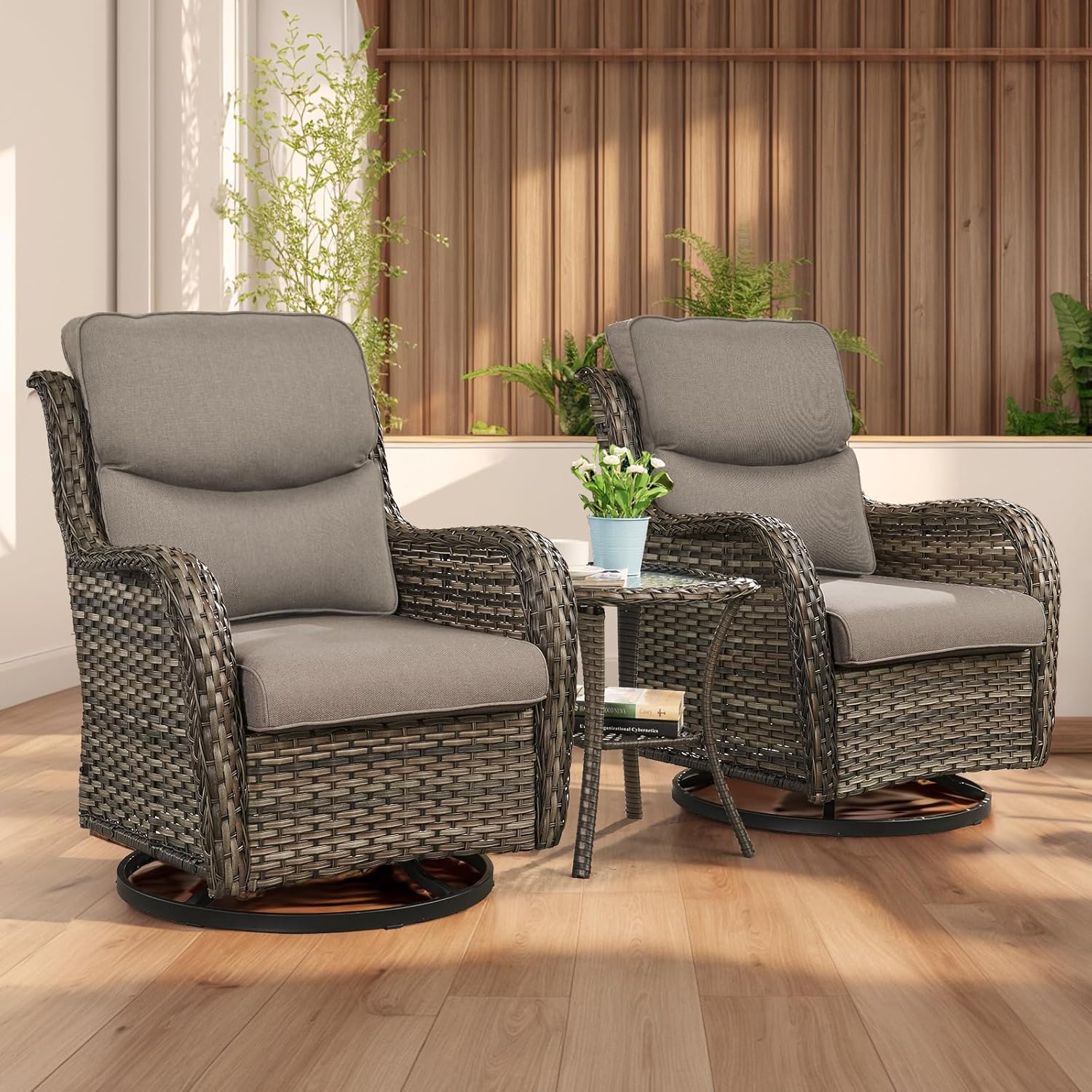 Amazon.com: Rilyson Wicker Rocking Chair Swivel Chairs - 3 Piece Rocker ...