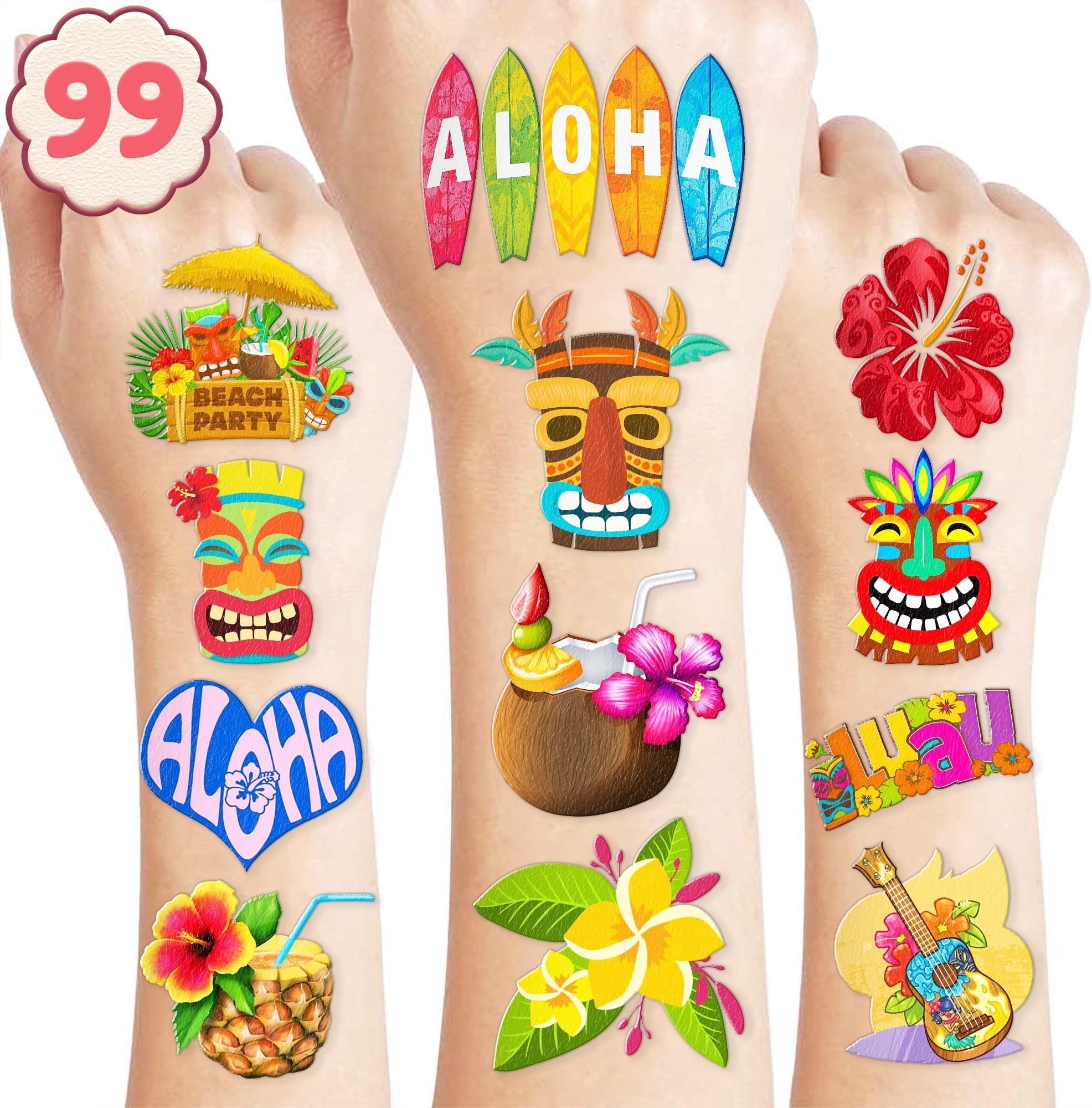 Amazon.com : Luau Temporary Tattoos 8 Sheets 99 PCS Hawaiian Party ...