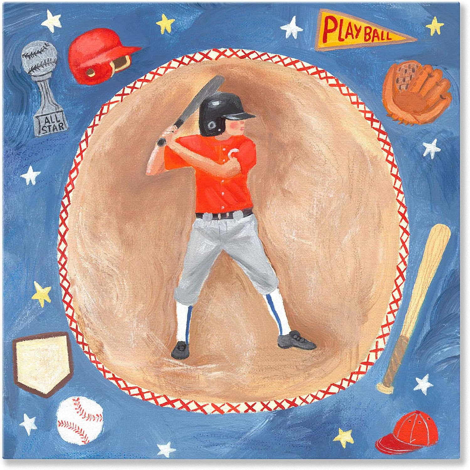 Amazon.com: Oopsy daisy Baseball Star-Boy Canvas Wall Art, Blue: Prints ...