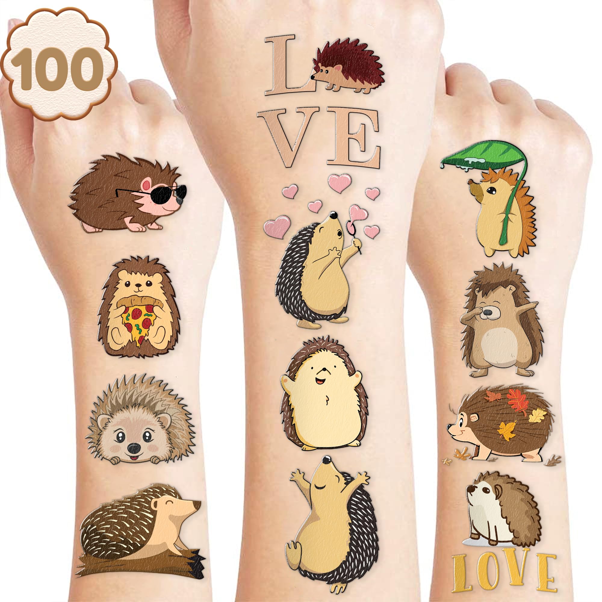 Amazon.com : Cute Hedgehog Temporary Tattoos 10 Sheets 100 PCS Hedgehog ...