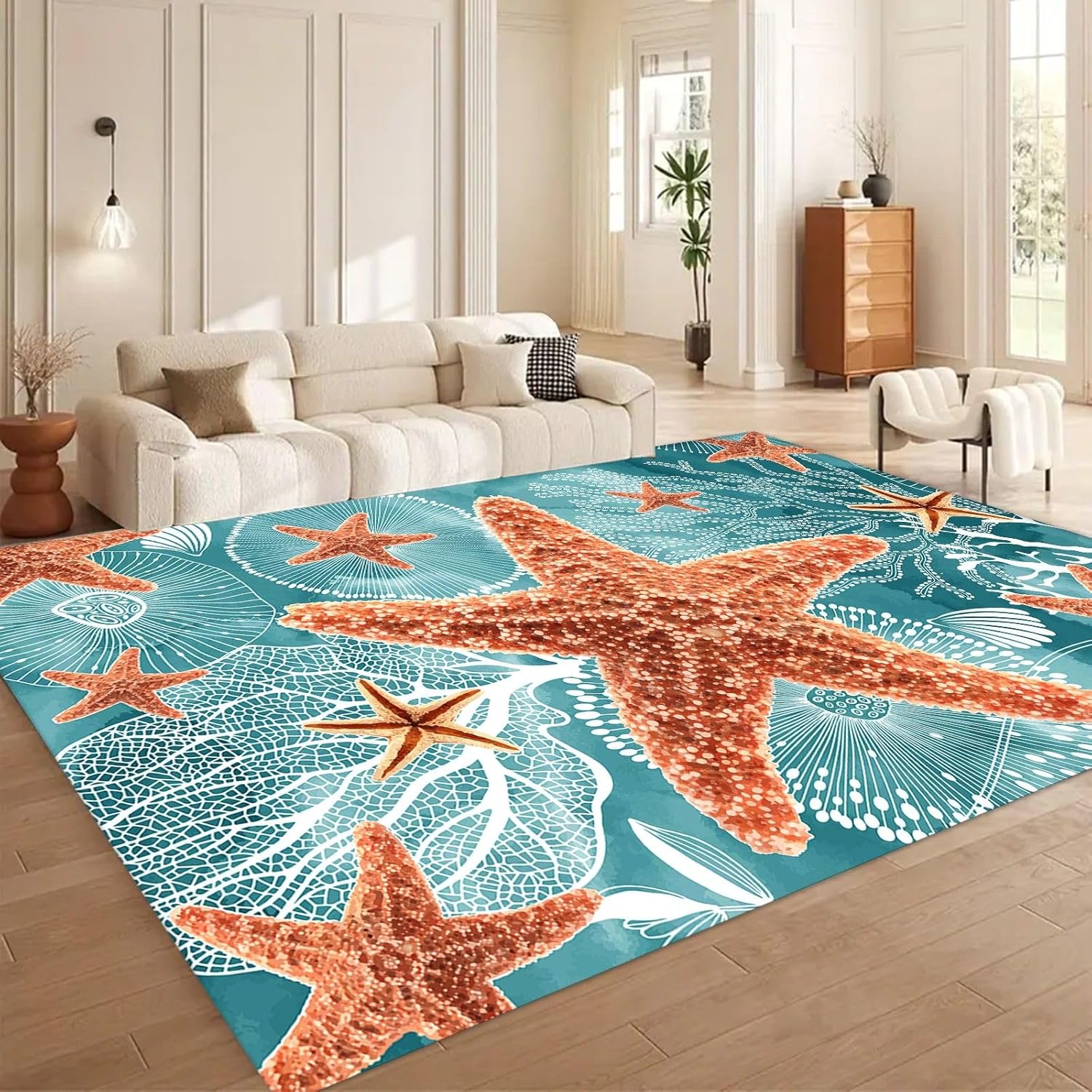 Amazon.com: ZLXMN Starfish Area Rug 4x6ft Machine Washable Coastal Rugs ...