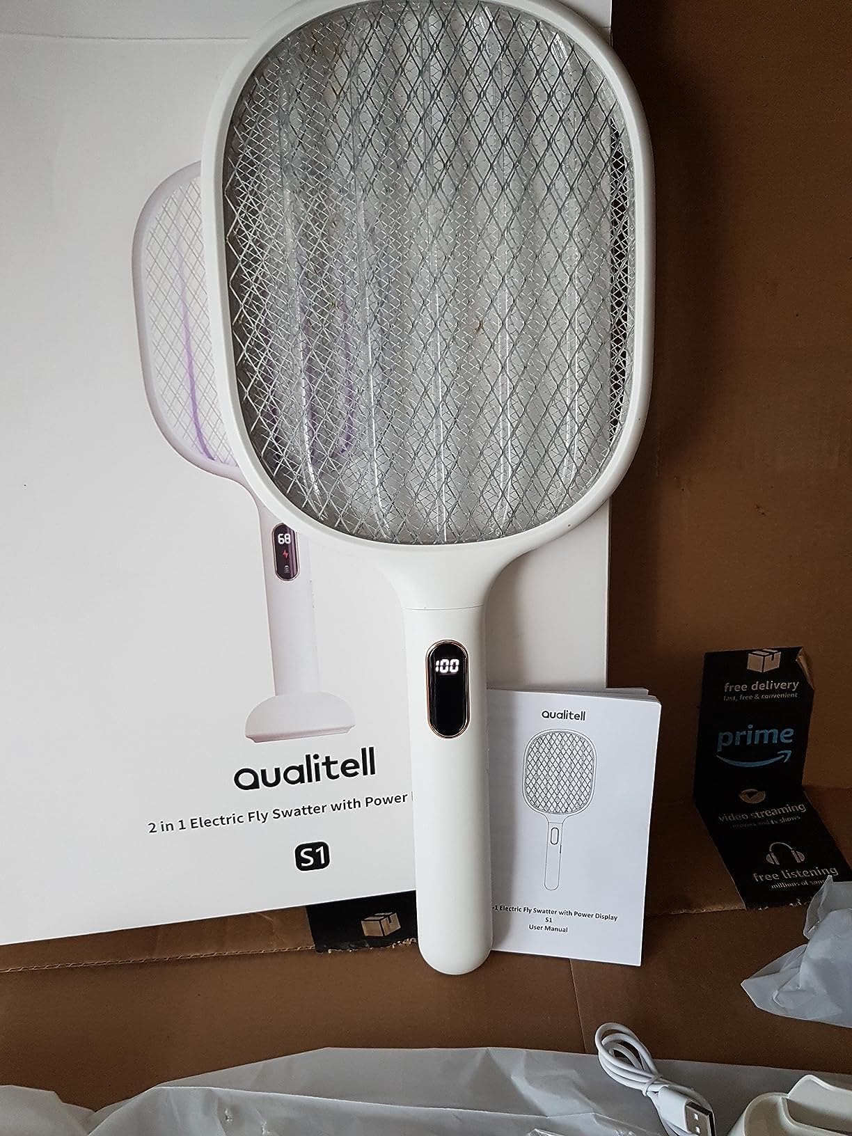 Qualitell Electric Fly Swatter Racket with Power Display, Bug Zapper ...