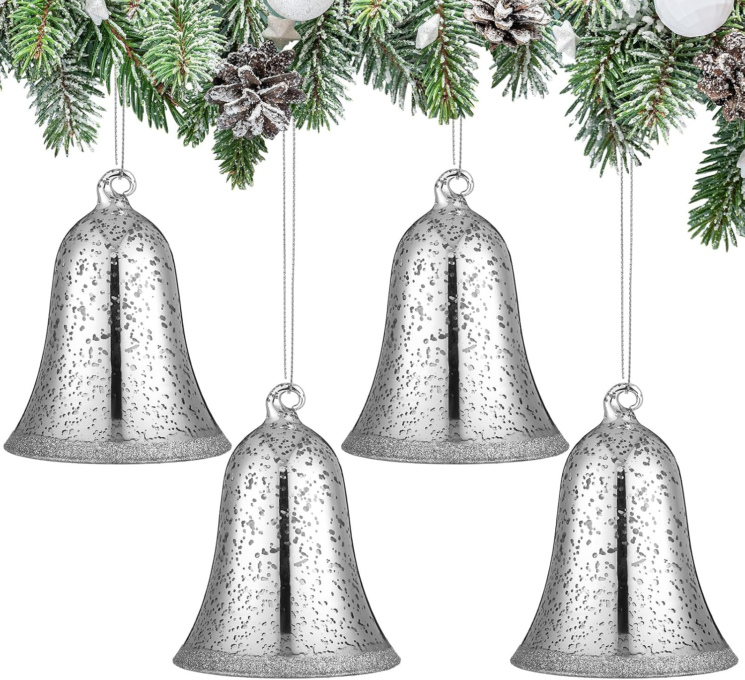 Amazon.com: Soaoo 4 Pcs Christmas Glass Hanging Bells Ornaments 4 x 3 ...
