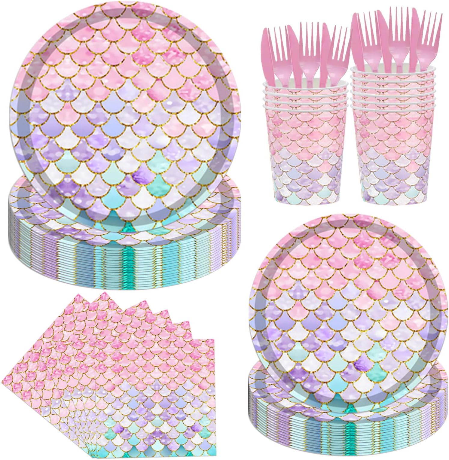 Amazon.com: 144Pcs Pink Birthday Party Supplies Pink Party Tableware ...