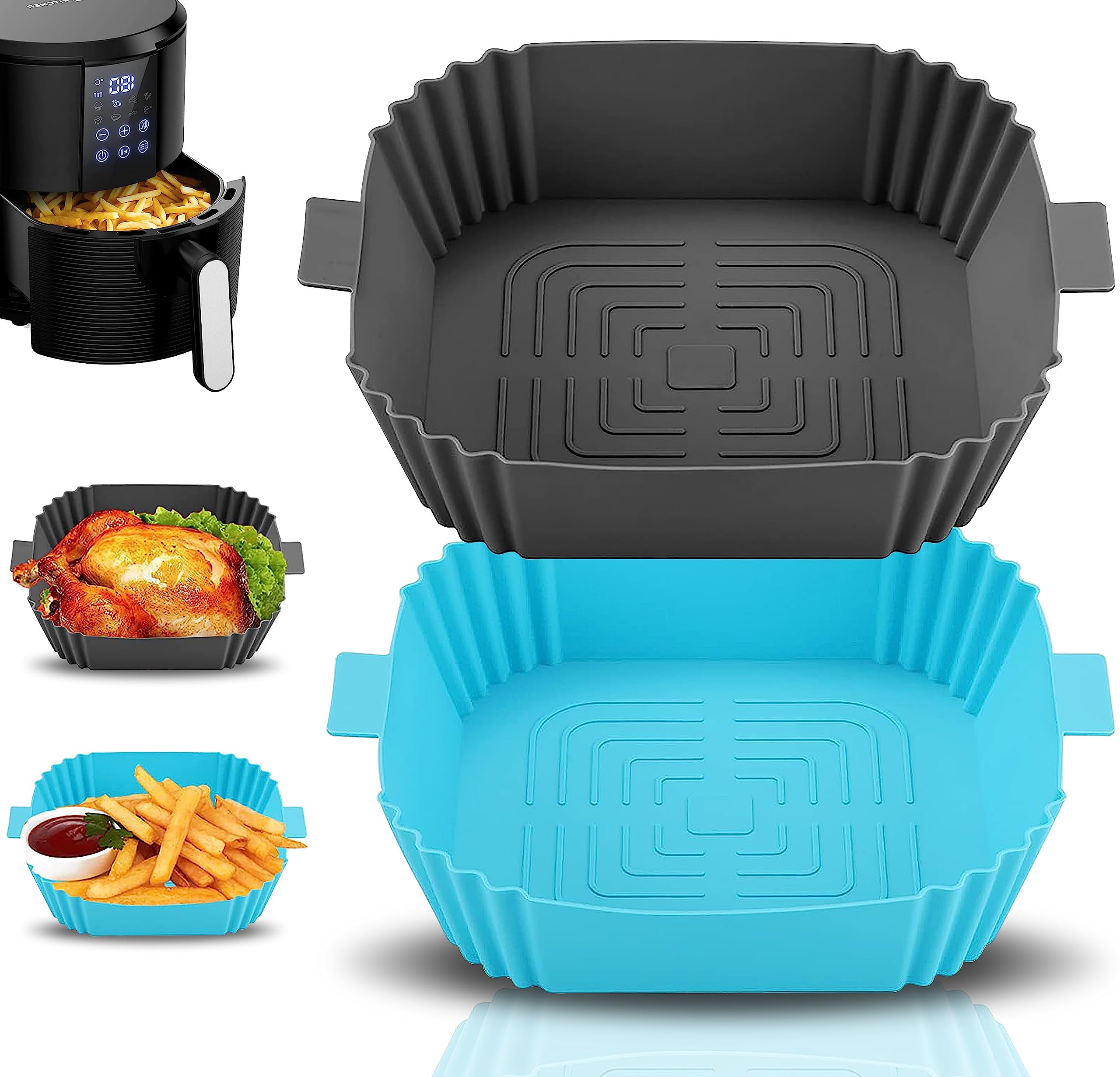 Silicone Air Fryer Liners, [2 Pack] Air Fryer Silicone Reusable Liners ...