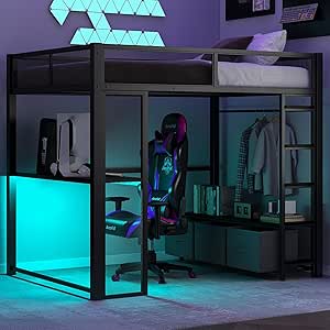 Amazon.com: Merax Metal Full Size Gaming Loft Bed Frame with Built-in ...