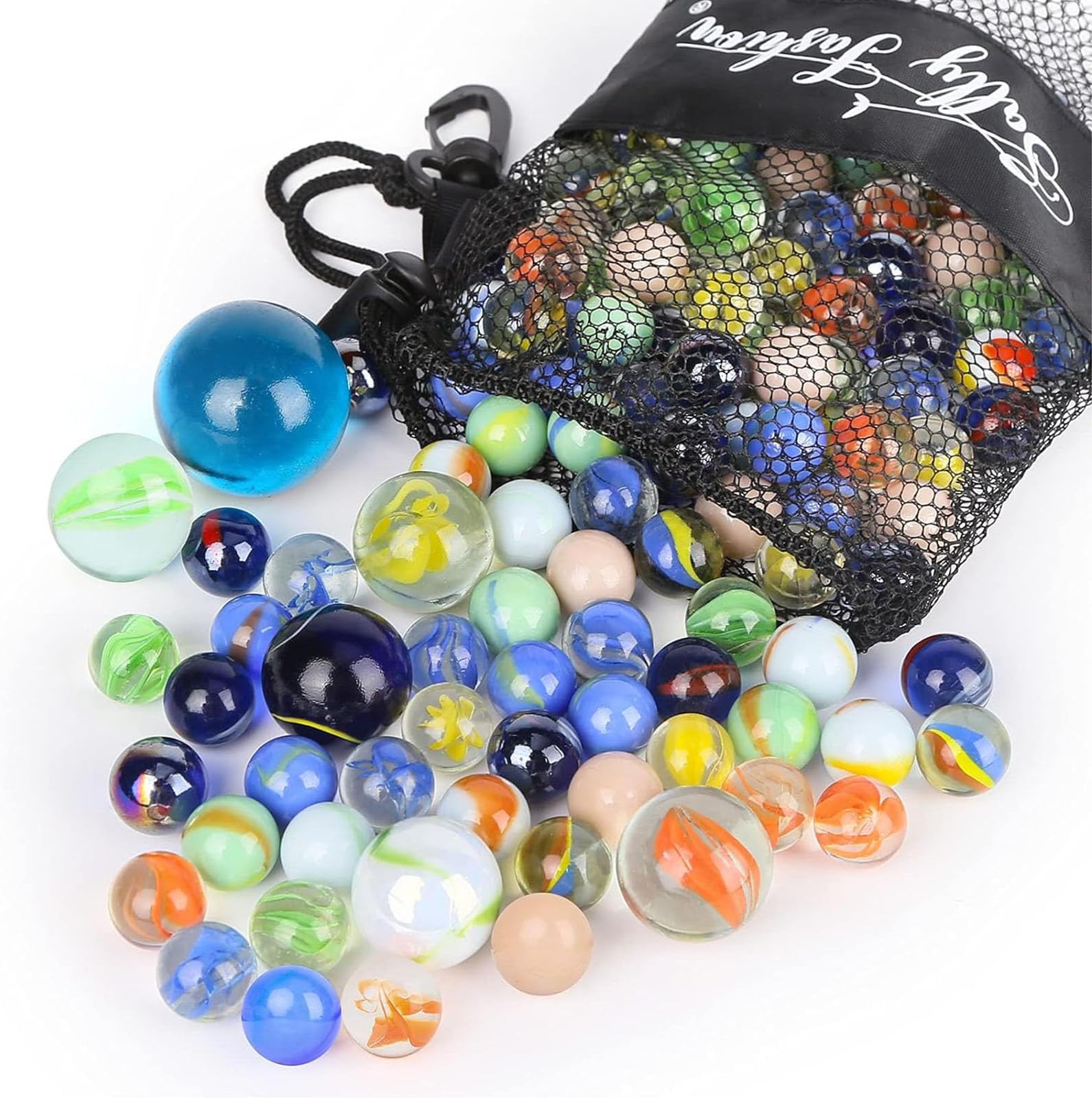 Amazon.com: 2 BOULDERS 35mm Milky Way Marbles Glass Ball Oil Slick ...