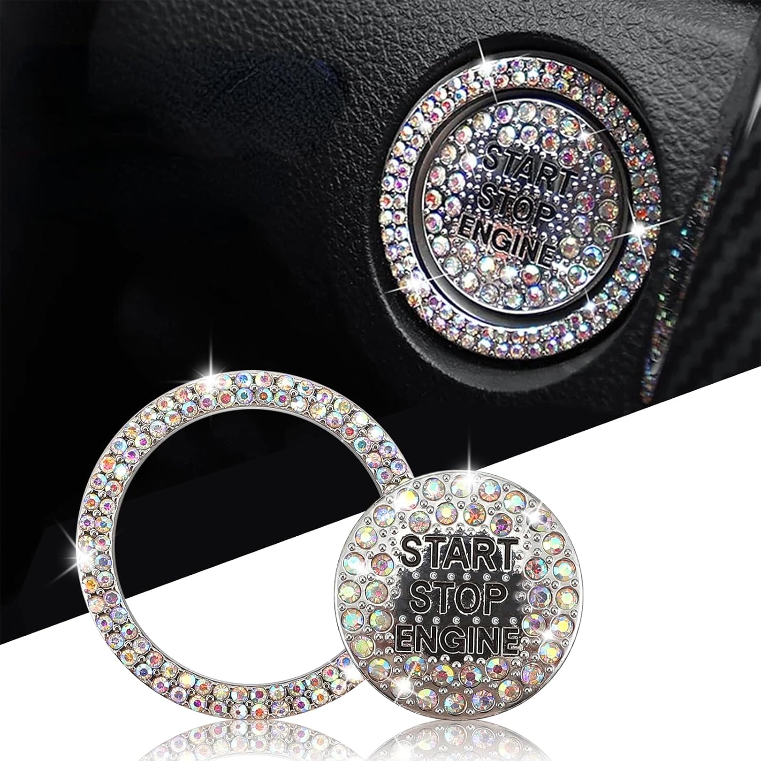 Amazon.com: UZZH 2 PCS Bling Car Engine Start Stop Button Crystal Cover ...
