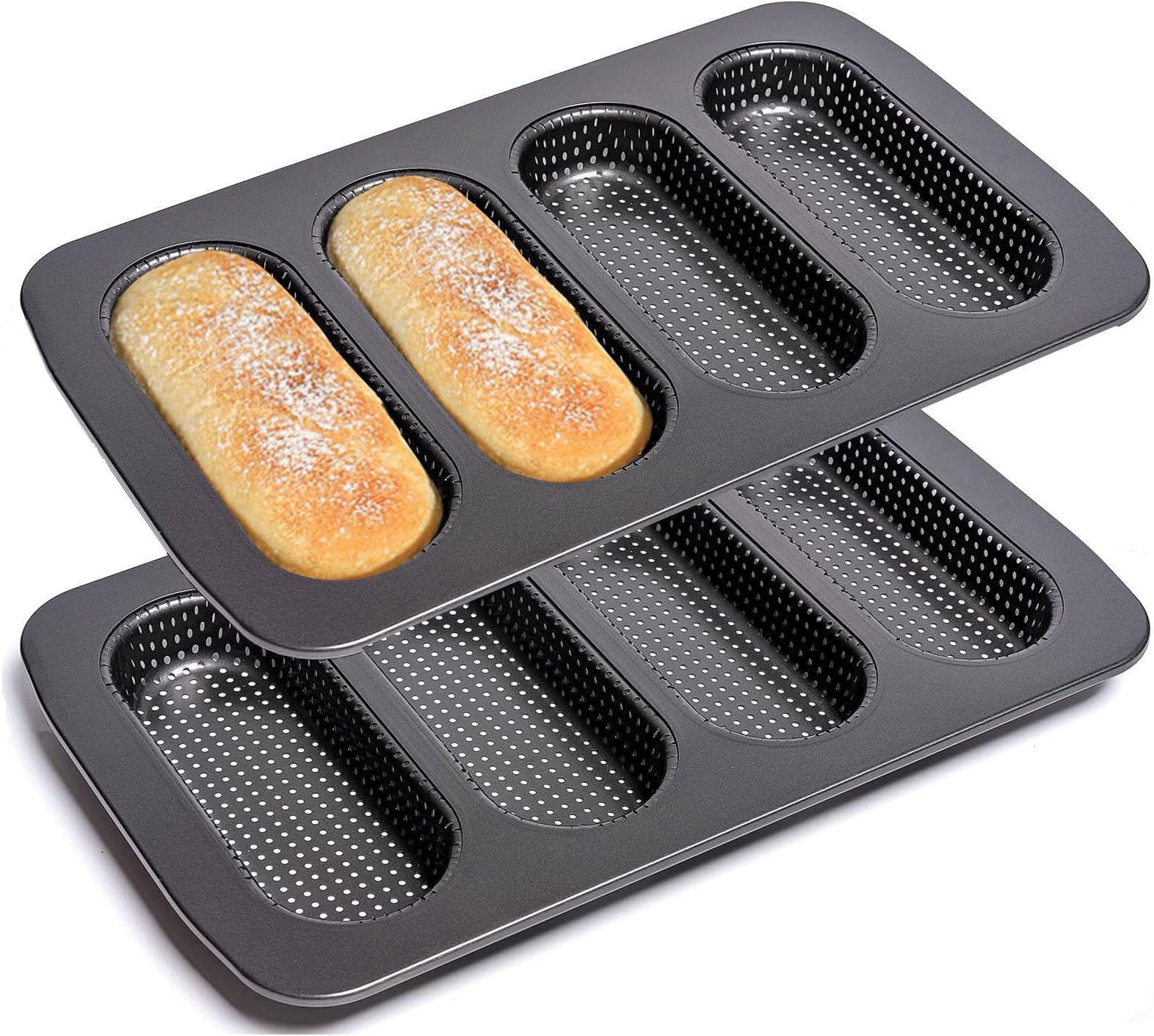 Amazon.com: Carbon Steel Hot Dogs Buns Mold - Set of 2 Baguette Pan ...