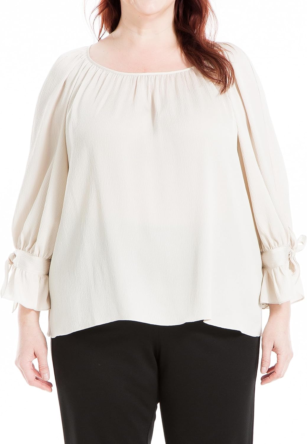 Max Studio Women's Plus Size Satin Tie Sleeve Blouse, Pearl, 3X at ...