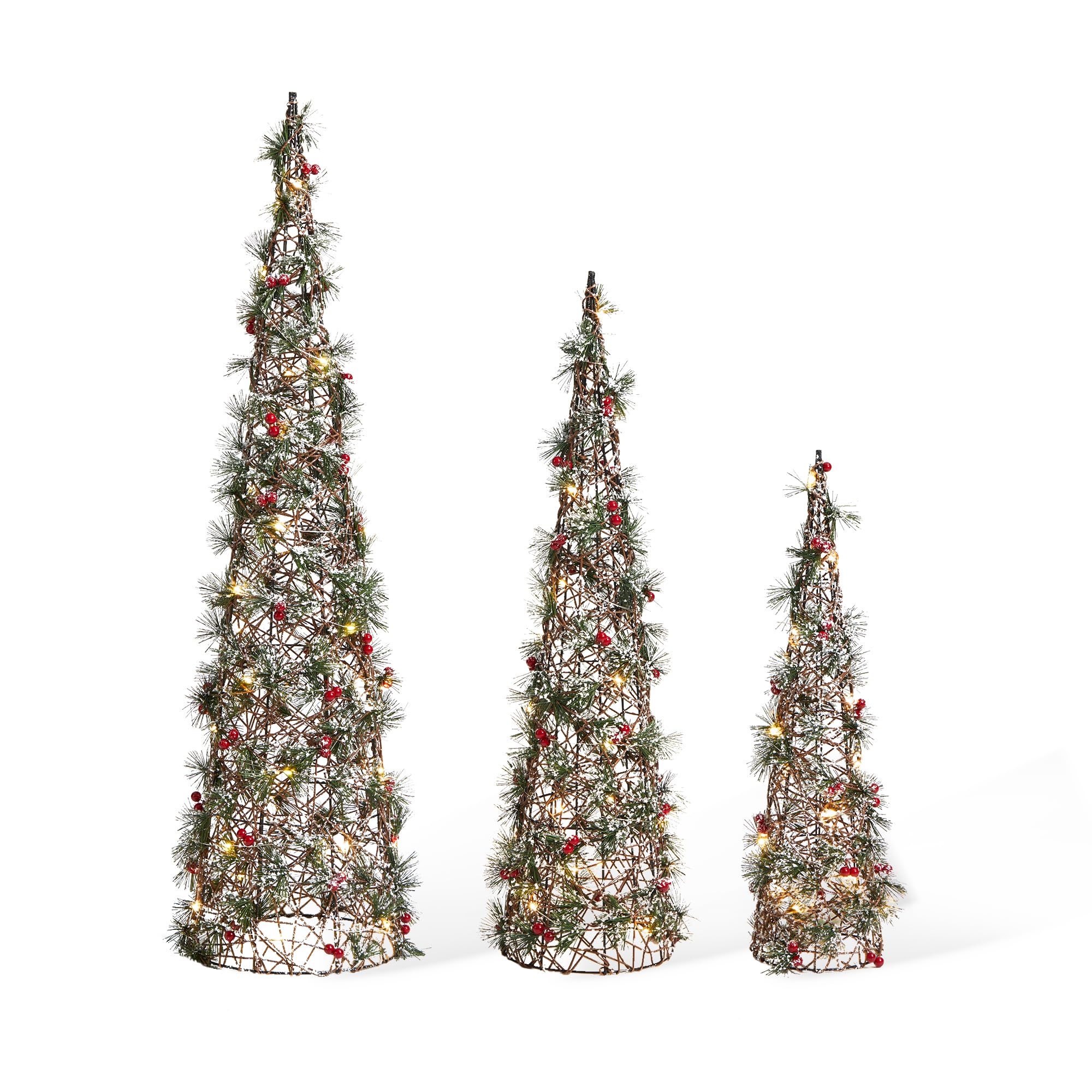 Amazon.com: Glitzhome Set of 3 Lighted Christmas Cone Trees, Xmas ...