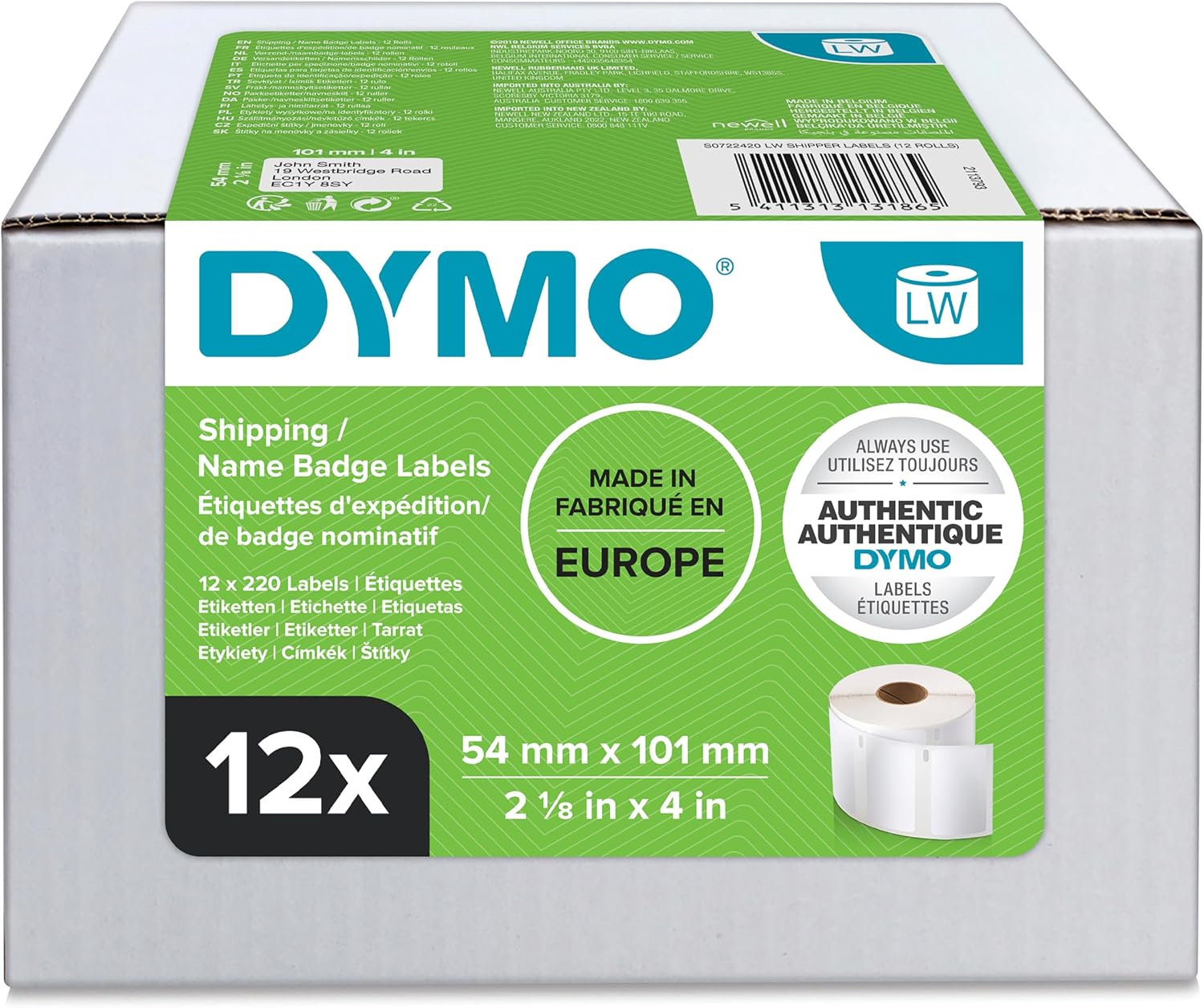 DYMO Authentic LabelWriter Large Shipping Labels/Name Badges | 54mm x ...