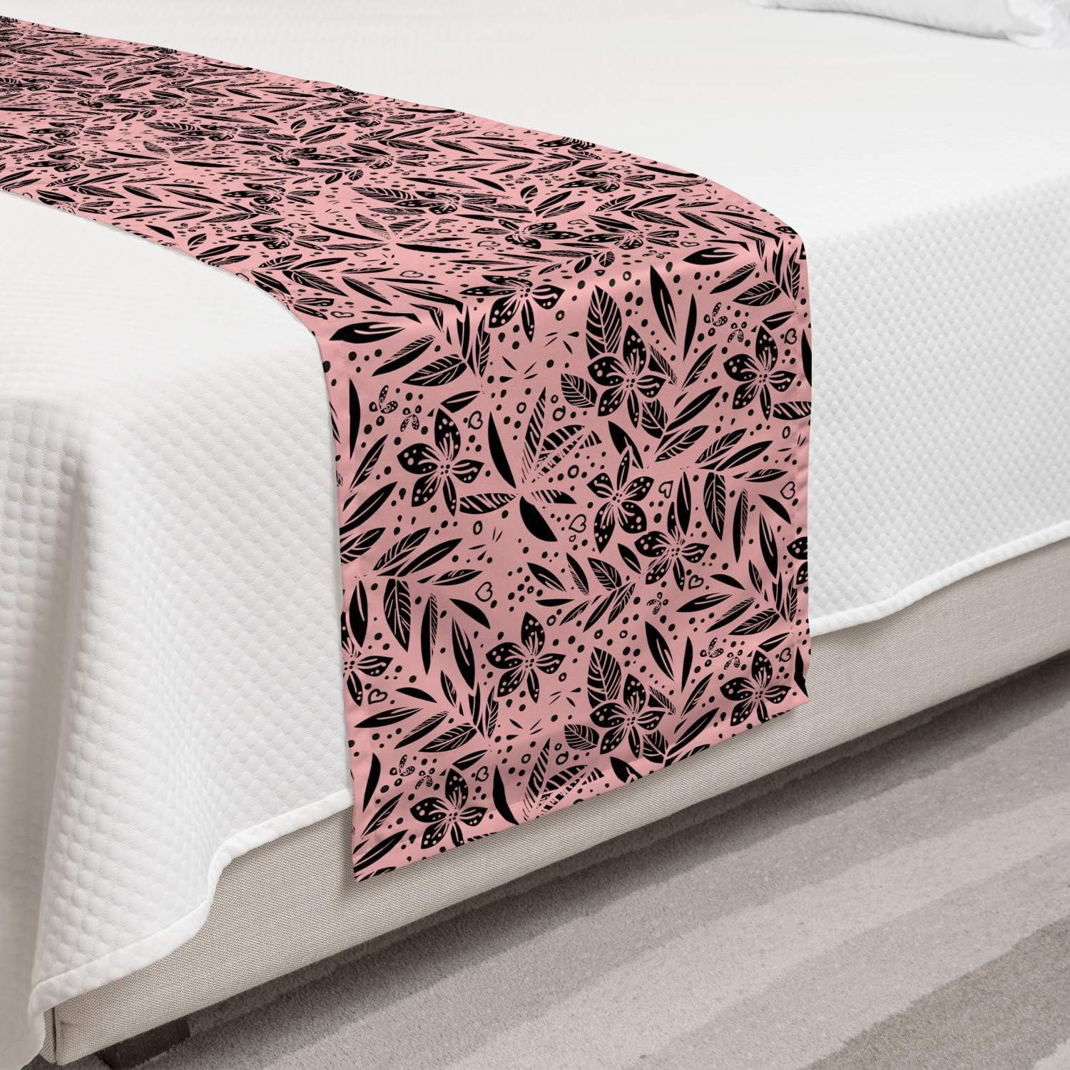 Amazon.com: Ambesonne Pink and Black Bed Runner, Tropical Pattern with ...