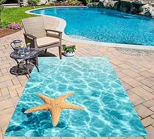 Amazon.com: Blue Ocean Starfish Coastal Indoor Outdoor Rug Bright 3D ...