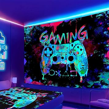 Amazon.com: PreLiving Colorful Gaming Tapestry - Neon Game Controller ...
