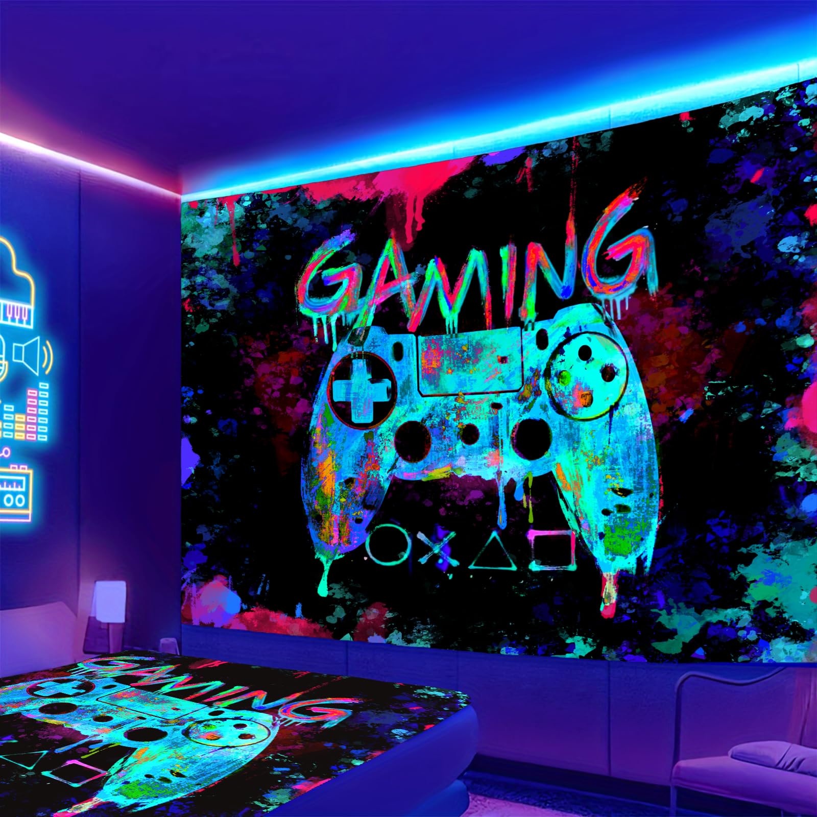 Amazon.com: PreLiving Colorful Gaming Tapestry - Neon Game Controller ...