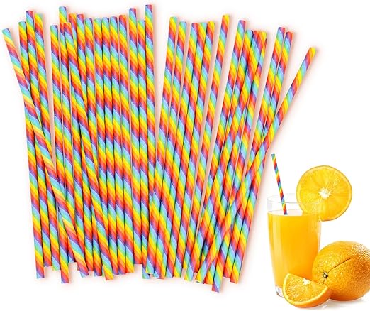 Amazon.com: Rainbow Theme Straws,7.76 inch Disposable Paper Drinking ...