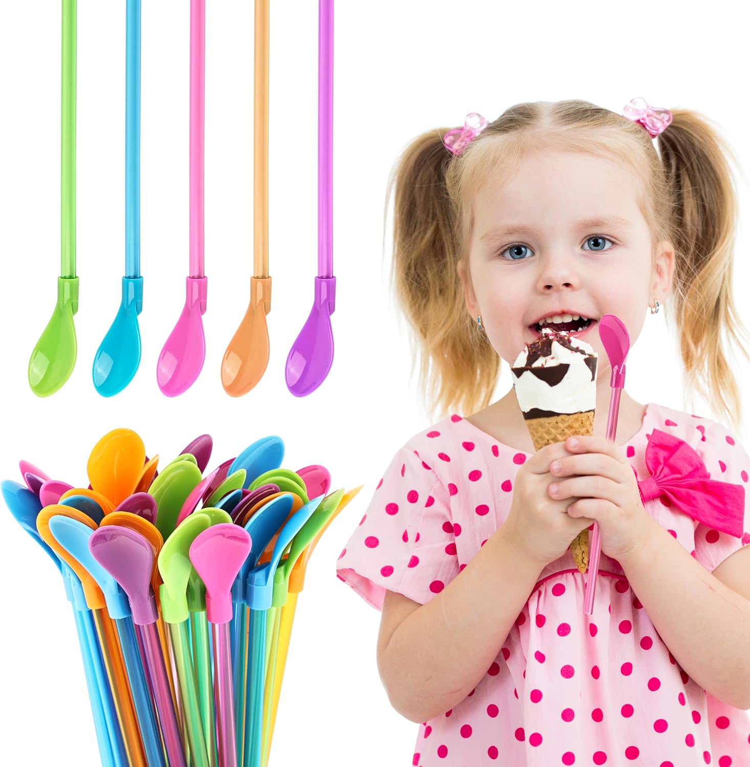 Amazon.com: 50 Pcs Detachable Plastic Straw Spoon - Reusable Eco ...
