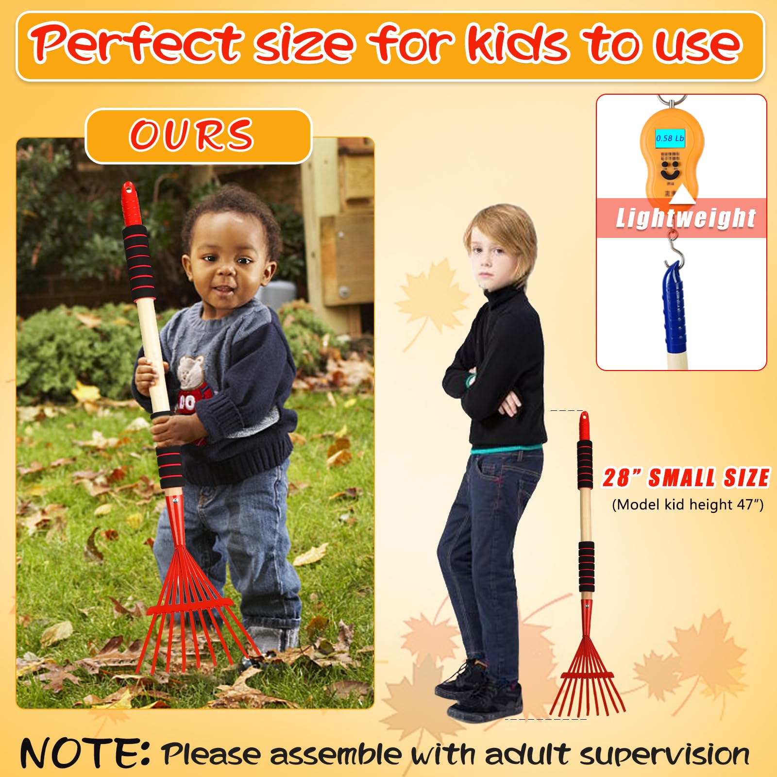 Children's Garden Rake Xifando Kids Leaf Rake - 27 Inch Wooden Handle ...