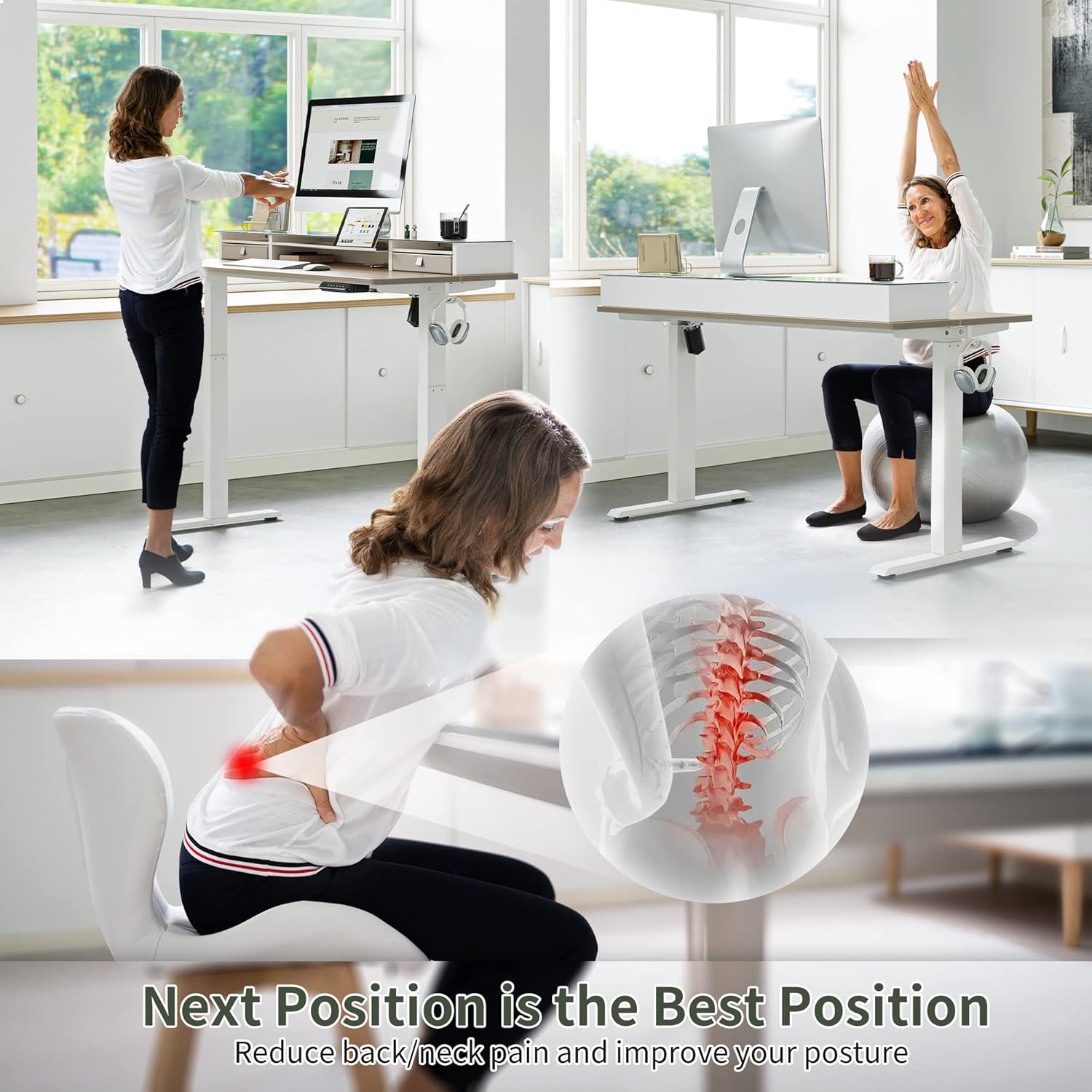 FEZIBO Electric Standing Desk with Glass Top Monitor Stand,48 x 26 Inch ...