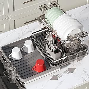 Amazon.com - Z&L HOUSE Dish Drying Rack for Kitchen Counter, Upgraded 2 Tier Expandable Dish ...