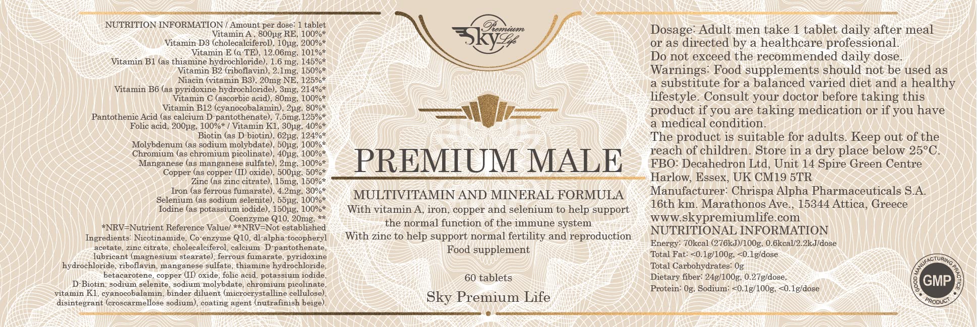 Sky Premium Life Male Multivitamin and Minerals Food Supplement – 60 ...