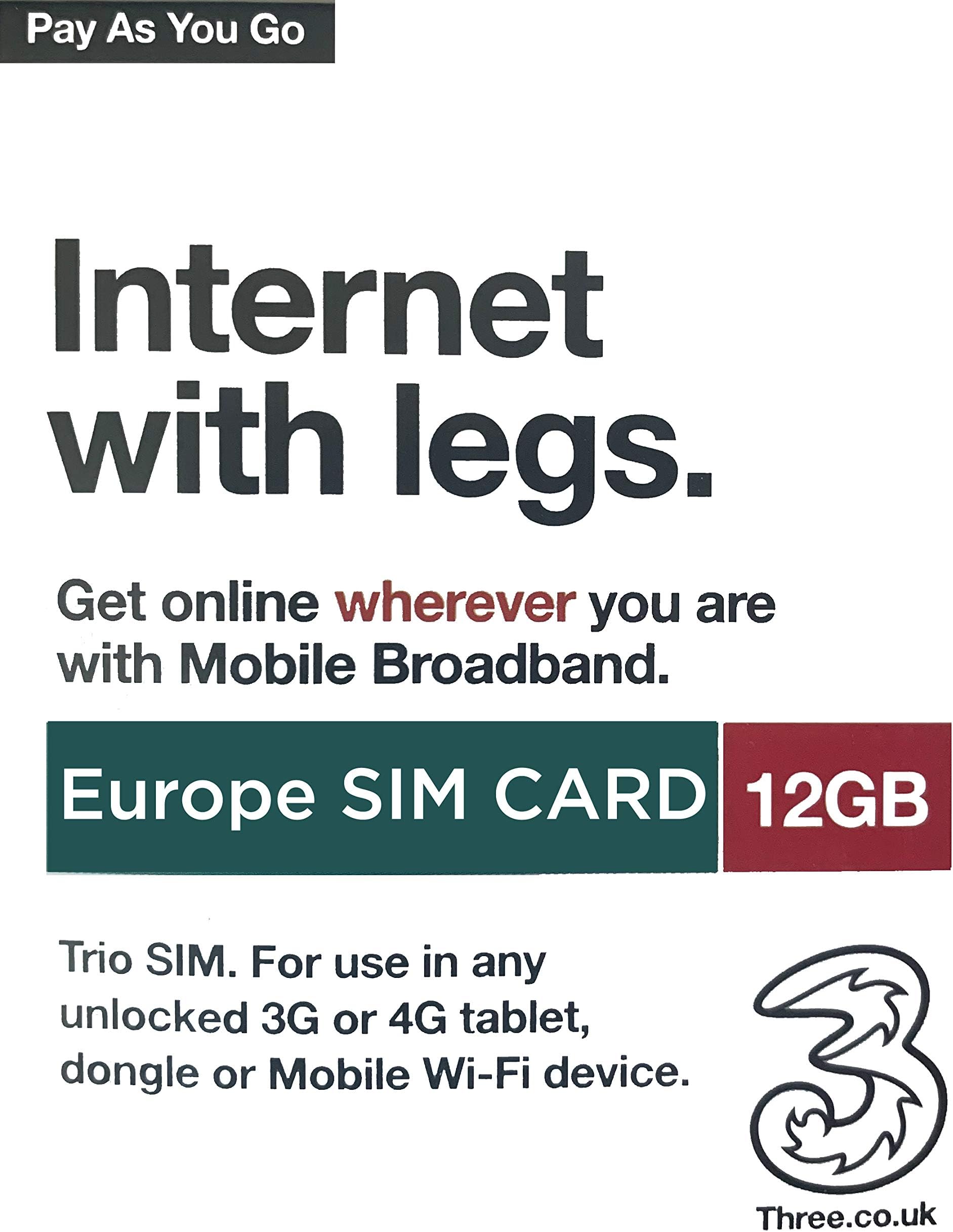 Three Mobile Pay As You Go Mobile Broadband 12 GB data SIM: Amazon.co ...