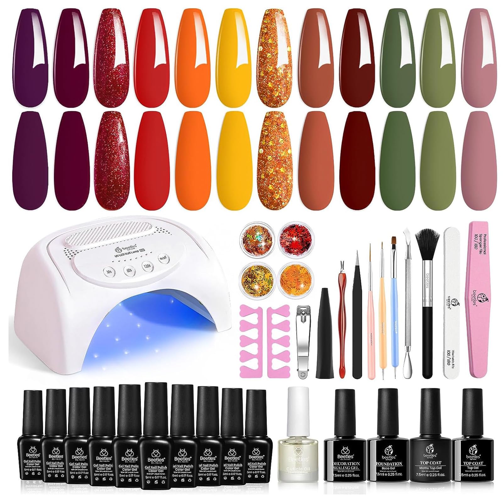 Beetles Gel Nail Polish Kit with UV Light 12 Colors Fall Starter Kit ...