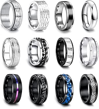 EIELO - Juego de 12 anillos de acero inoxidable para hombres y mujeres ...