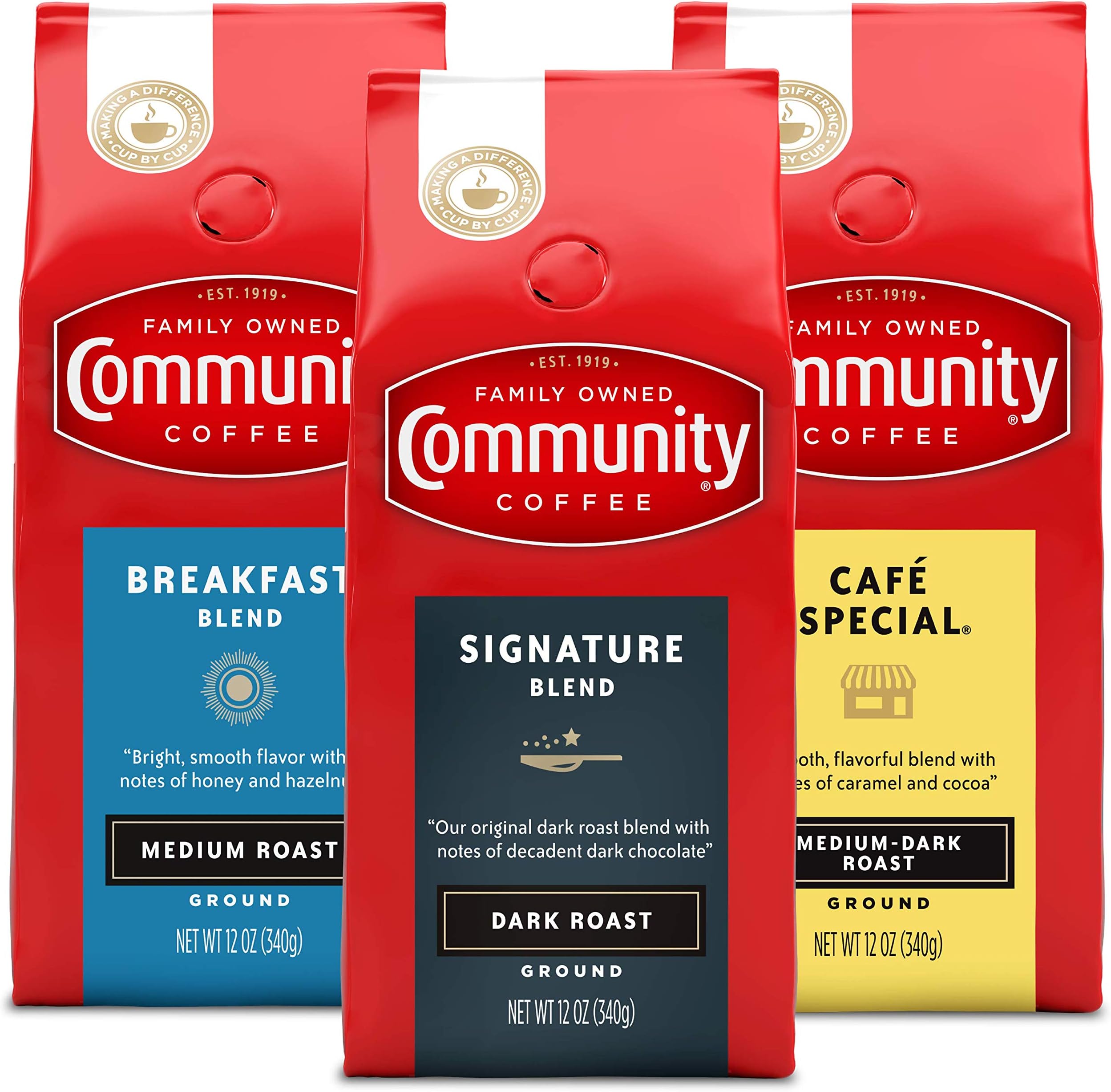 Amazon.com: Community Coffee Medium to Dark Roast 36 Ounce, Variety ...