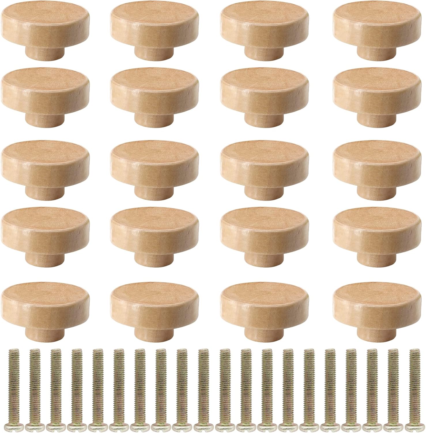 Litoexpe 20 Pieces Wood Knobs Flat Top Round Cabinet Knobs 1-1/2 Inch ...