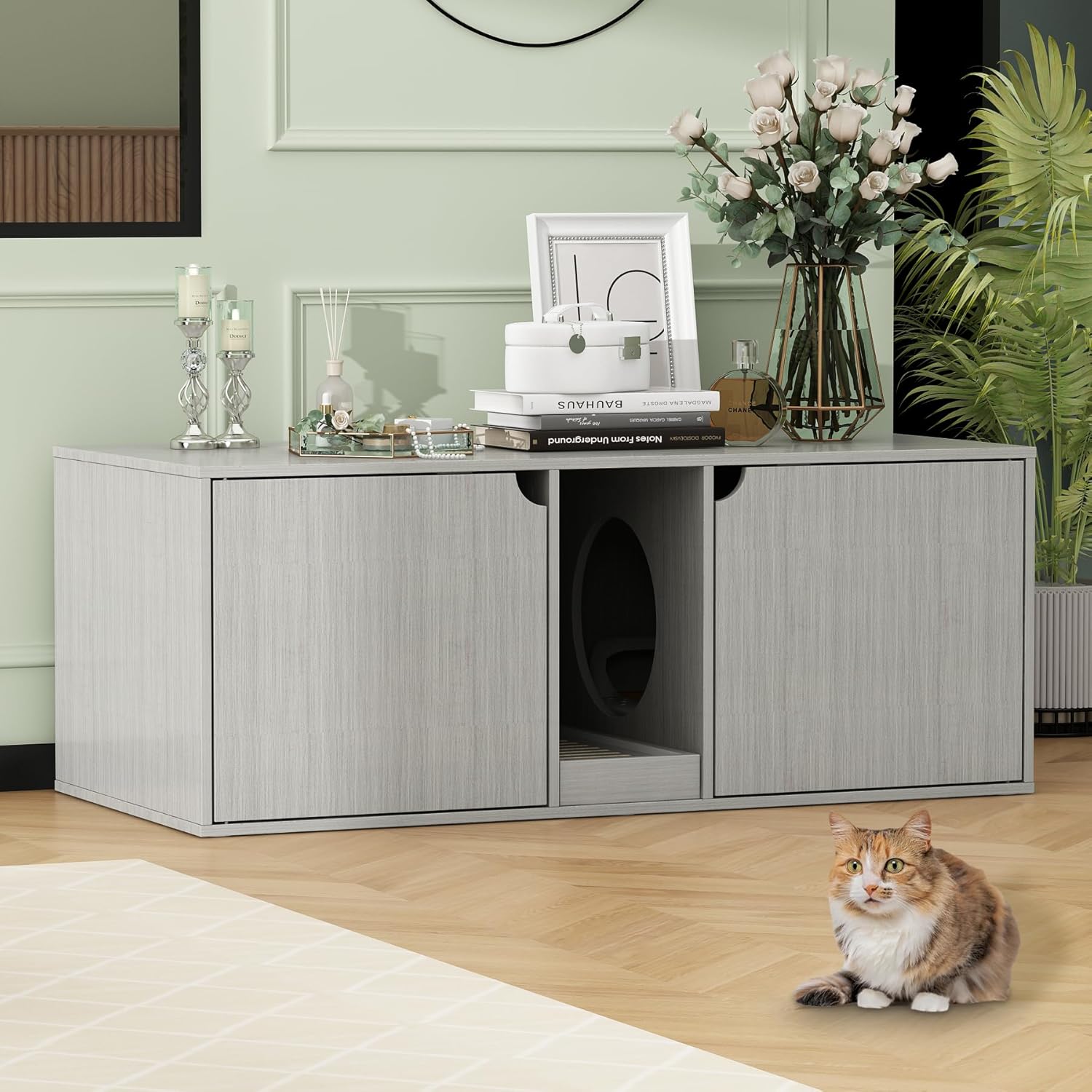 Amazon.com: MOOLIVE Double Cat Litter Box Enclosure, 43.3" Cat Hidden ...