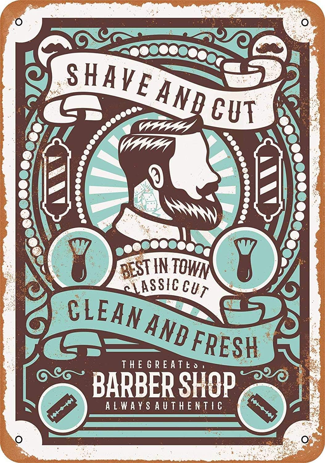 Amazon.com: 8 x 12 Metal Sign - Vintage Look Shave and Cut Barber Shop ...