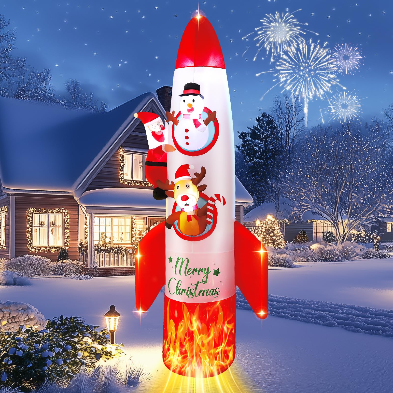 Snapklik.com : Alupssuc 8FT Christmas Inflatable Rocket Outdoor Decorations