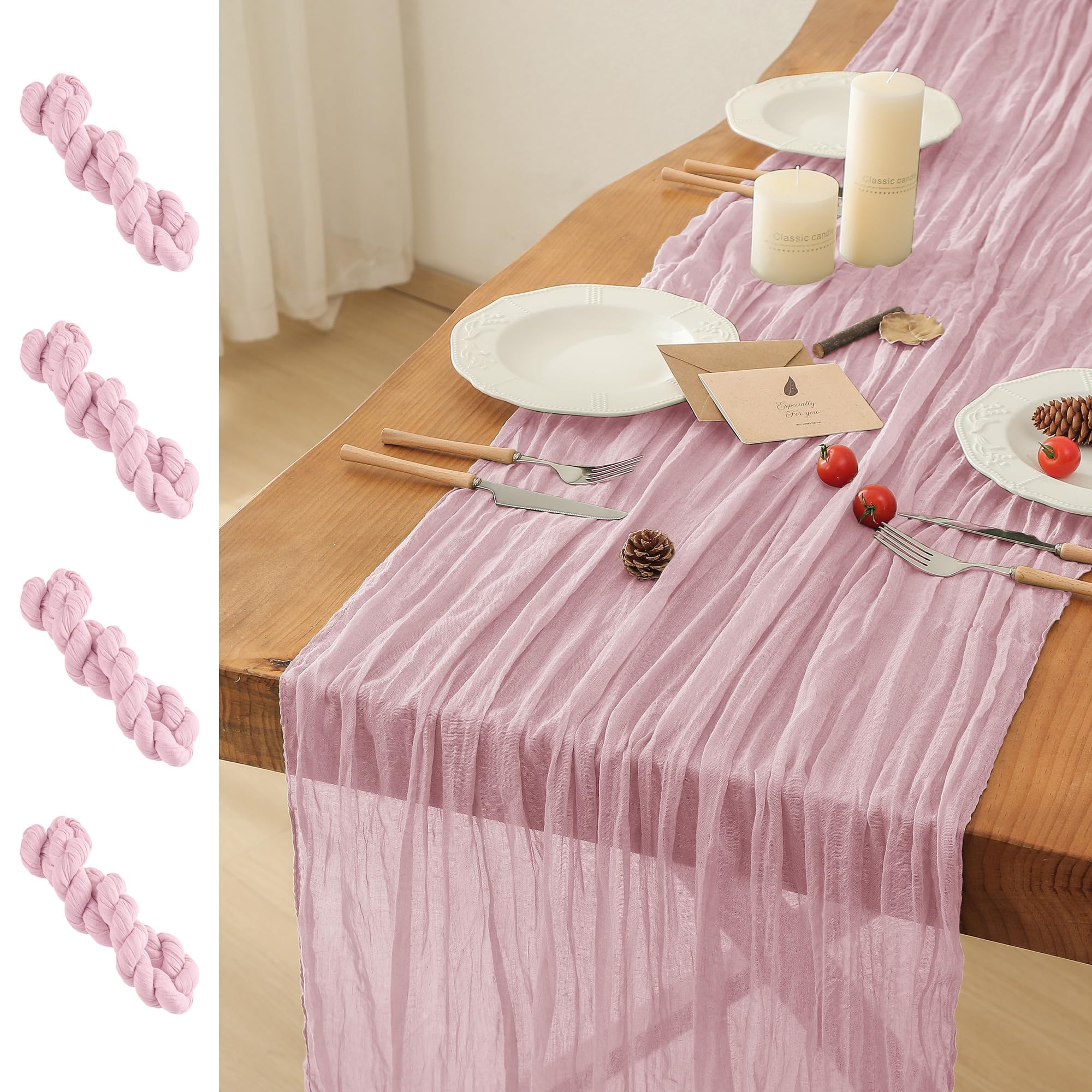 Amazon.com: Leetaltree 4 Pack Pink Cheesecloth Table Runner, 35x120 ...