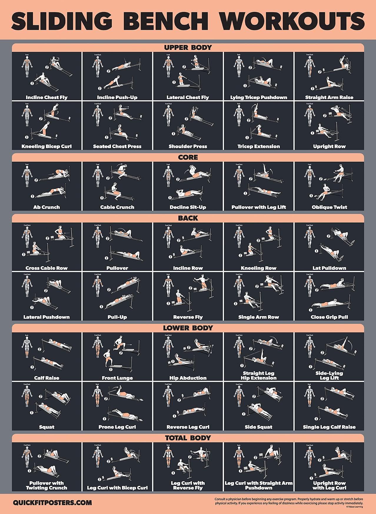 Buy 1 Pack Sliding Bench Workout - Compatible with Total Gym, Weider ...