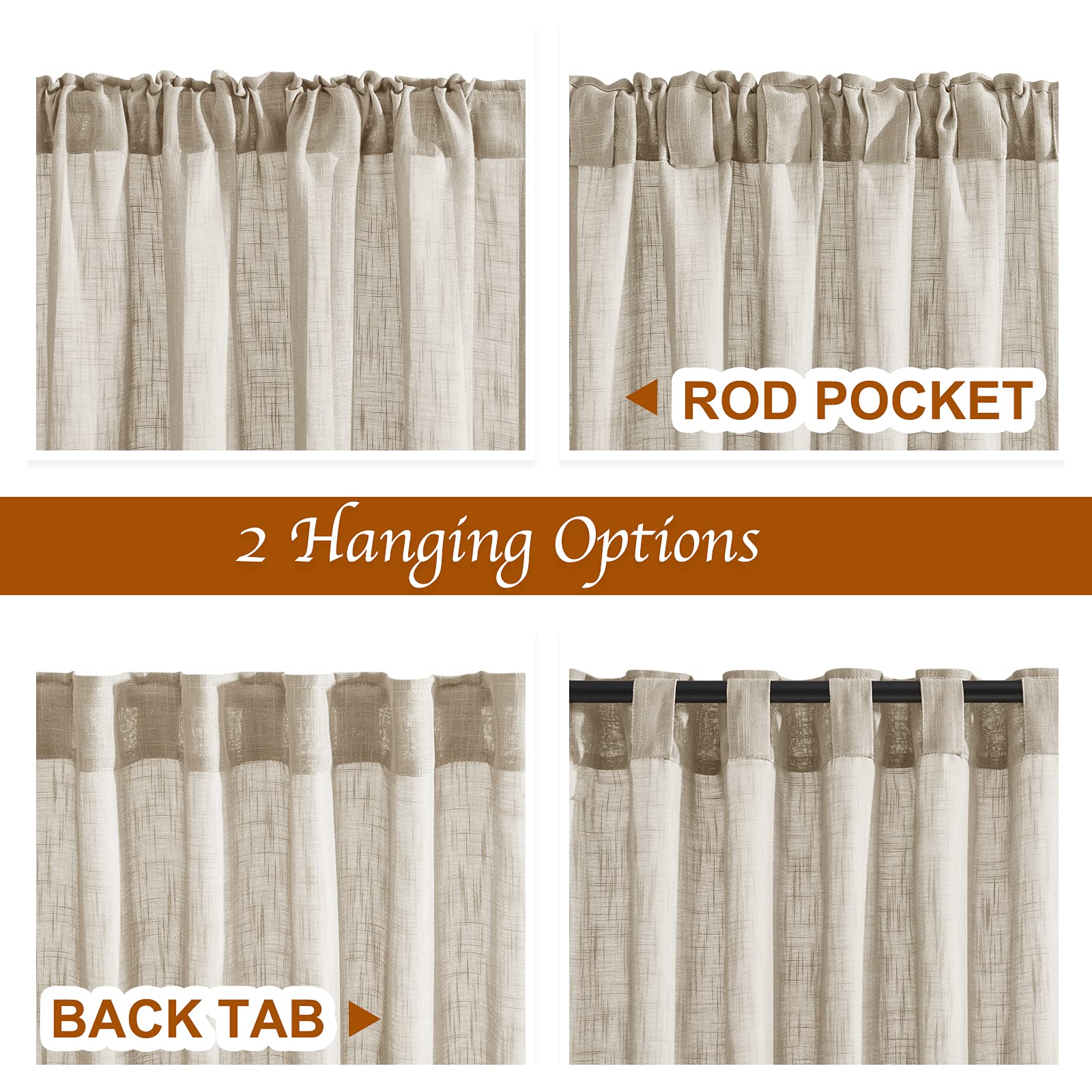 Snapklik.com : NICETOWN Privacy Linen Sheer Curtains, Rod Pocket & Back ...