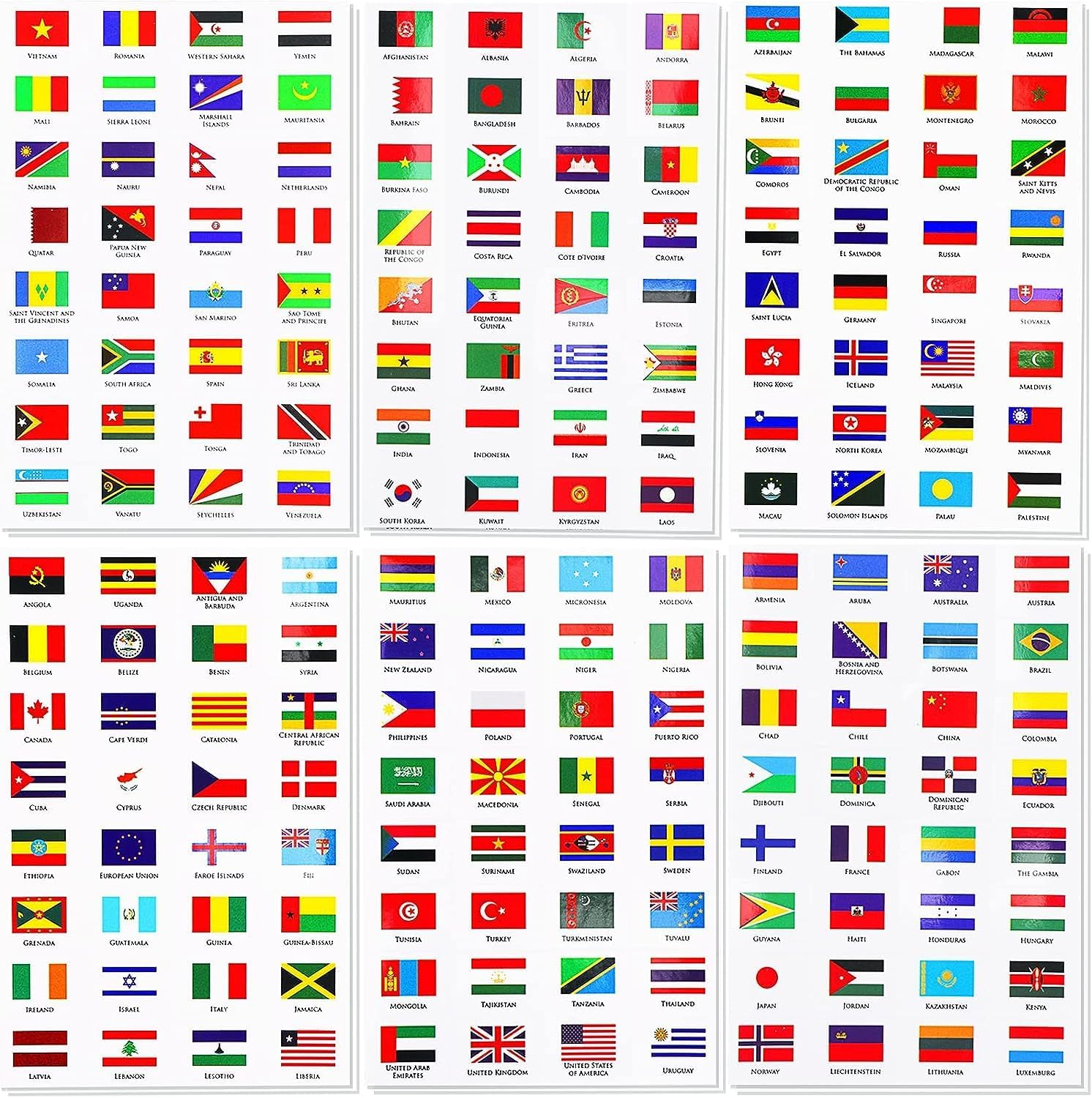 384 PCS World Flag Stickers - Waterproof PVC International Country ...