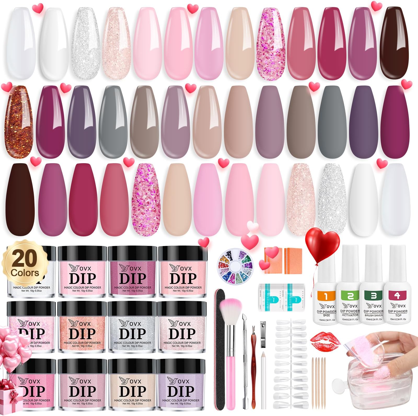 Amazon.com: AZUREBEAUTY 30Pcs Dip Powder Nail Kit Starter, Pink Pastel ...