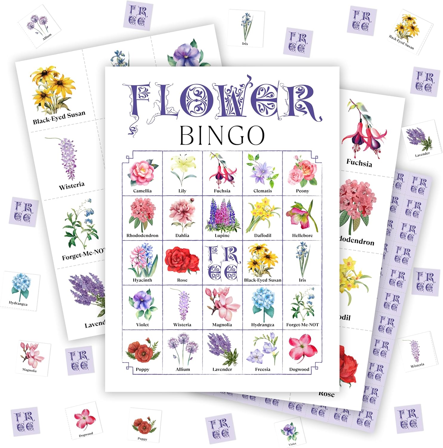 Amazon.com: MVZX Flowers Bingo Game, Floral Party Bingo Cards for ...