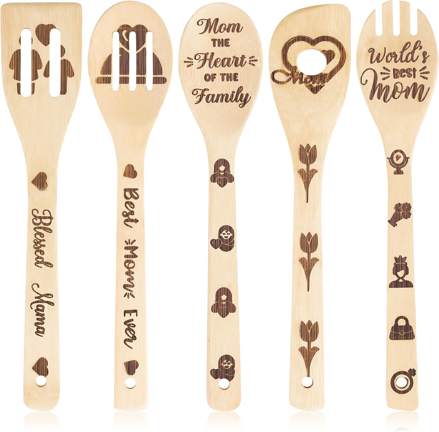 Amazon.com: Eartim Mother's Day Wooden Spoons Utensils - 5Pcs Non-Stick ...