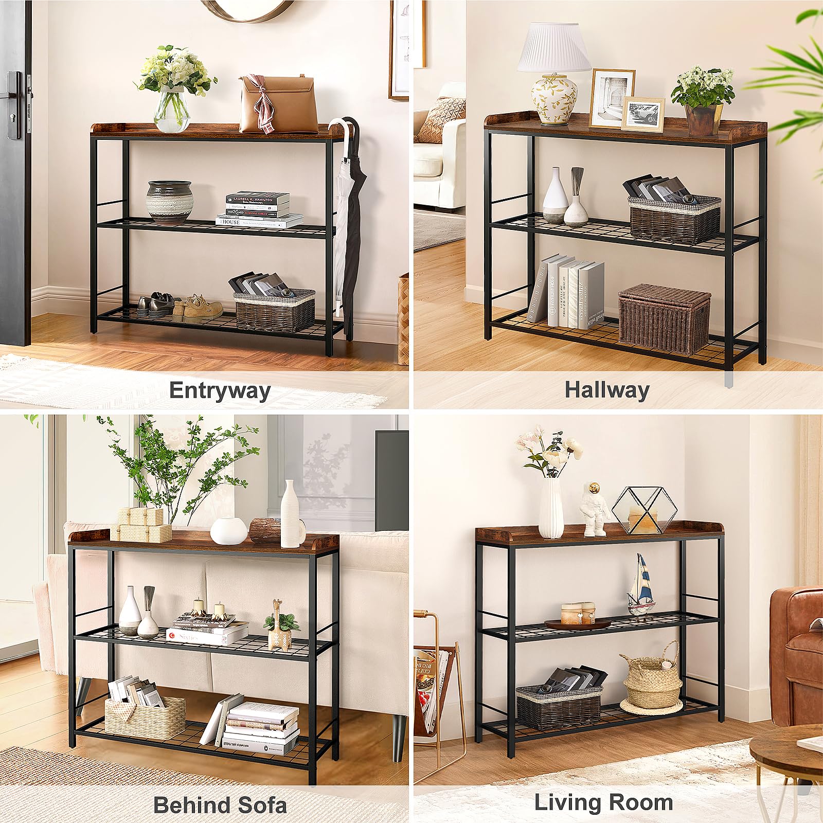 39.4" Console Table with Baffle, 3 Tier Narrow Sofa Tables & Entryway ...