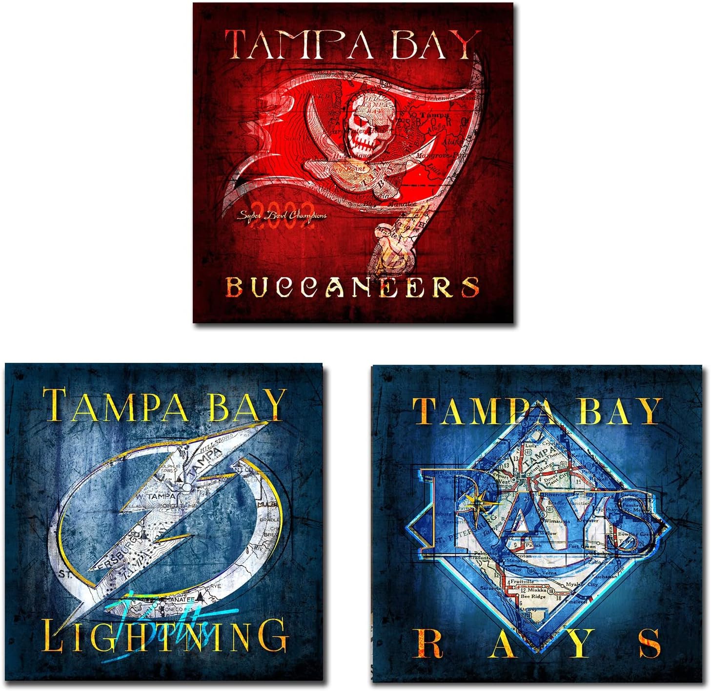 Amazon.com: Tampa Bay City Sports Team Poster Sports Vintage Map Canvas ...