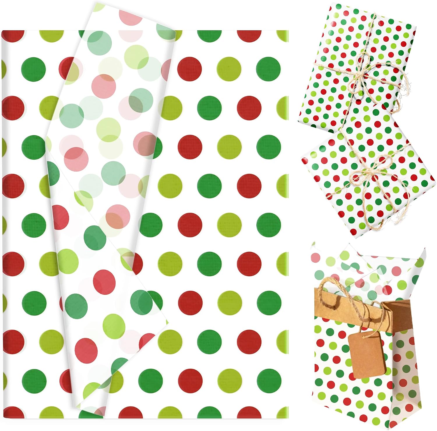 Amazon.com: 50 Sheets Christmas Tissue Paper, Red Green Dots Gift ...