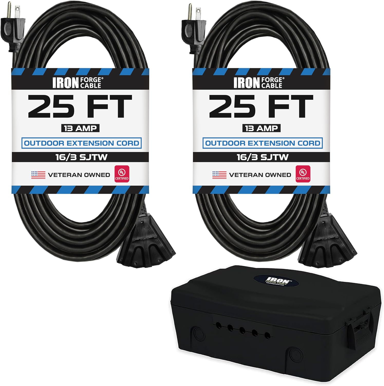 Iron Forge Cable 3 Outlet Black Outdoor Extension Cord 25ft, 2 pack, 16 ...