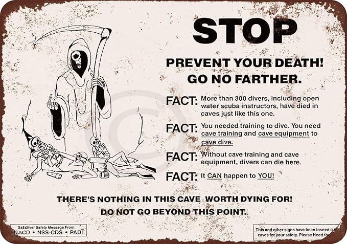 Amazon.com: Custom Kraze Cave Diving Warning Reproduction Metal Sign 8 ...