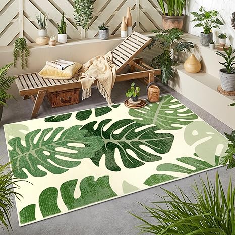 Amazon.com: Lukinbox Leaf Area Rugs for Living Room, 3x5 Green Washable ...