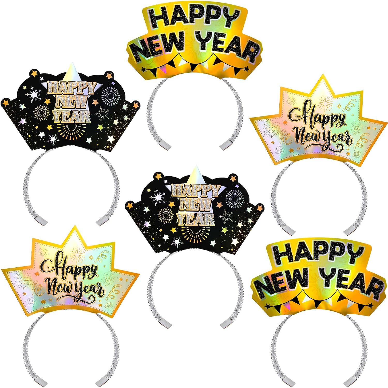 Amazon.com: Fancy Land 12 Pack Happy New Year Hats Glitter Headbands ...