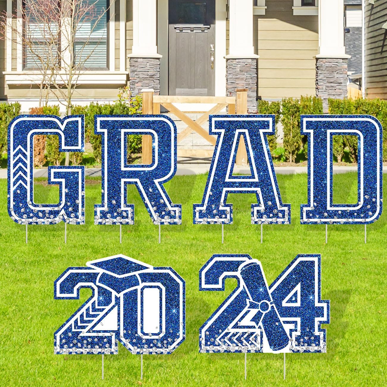 Amazon.com : Blue and White Graduation Decorations 2024 GRAD Yard Signs ...